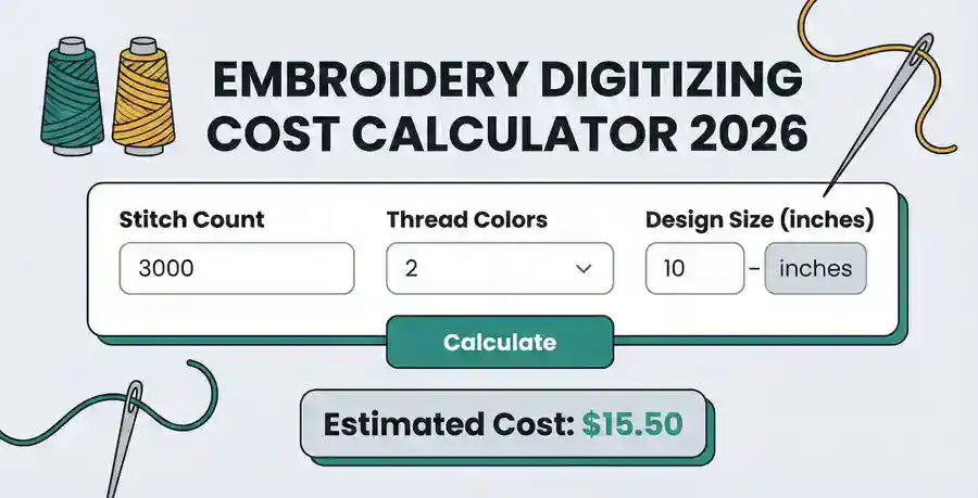 Embroidery Digitizing Cost Calculator 2026 | Stitch Count Estimator